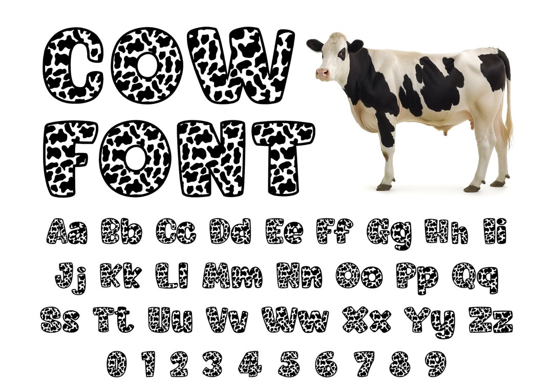 COW FONT SVG, Cow Print Alphabet Svg, Numbers Svg, Cow Letters Svg ...