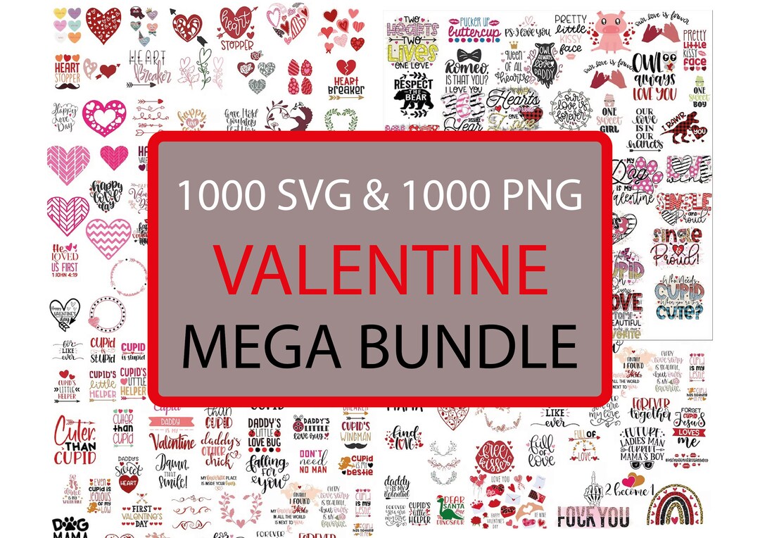 VALENTINE MEGA BUNDLE, 1000 Diseños, Paquete svg de San Valentín ...