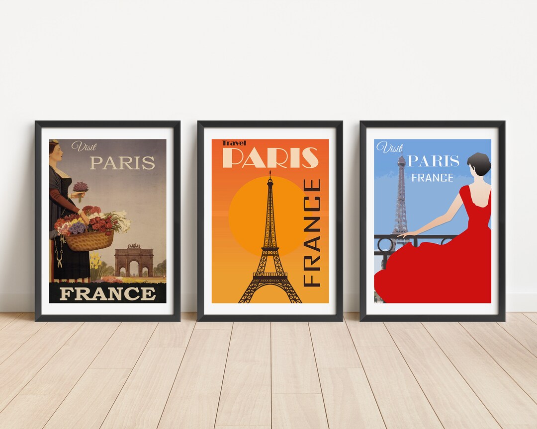 Vintage Paris Travel Poster Set: Triptych Wall Art (digital Download ...