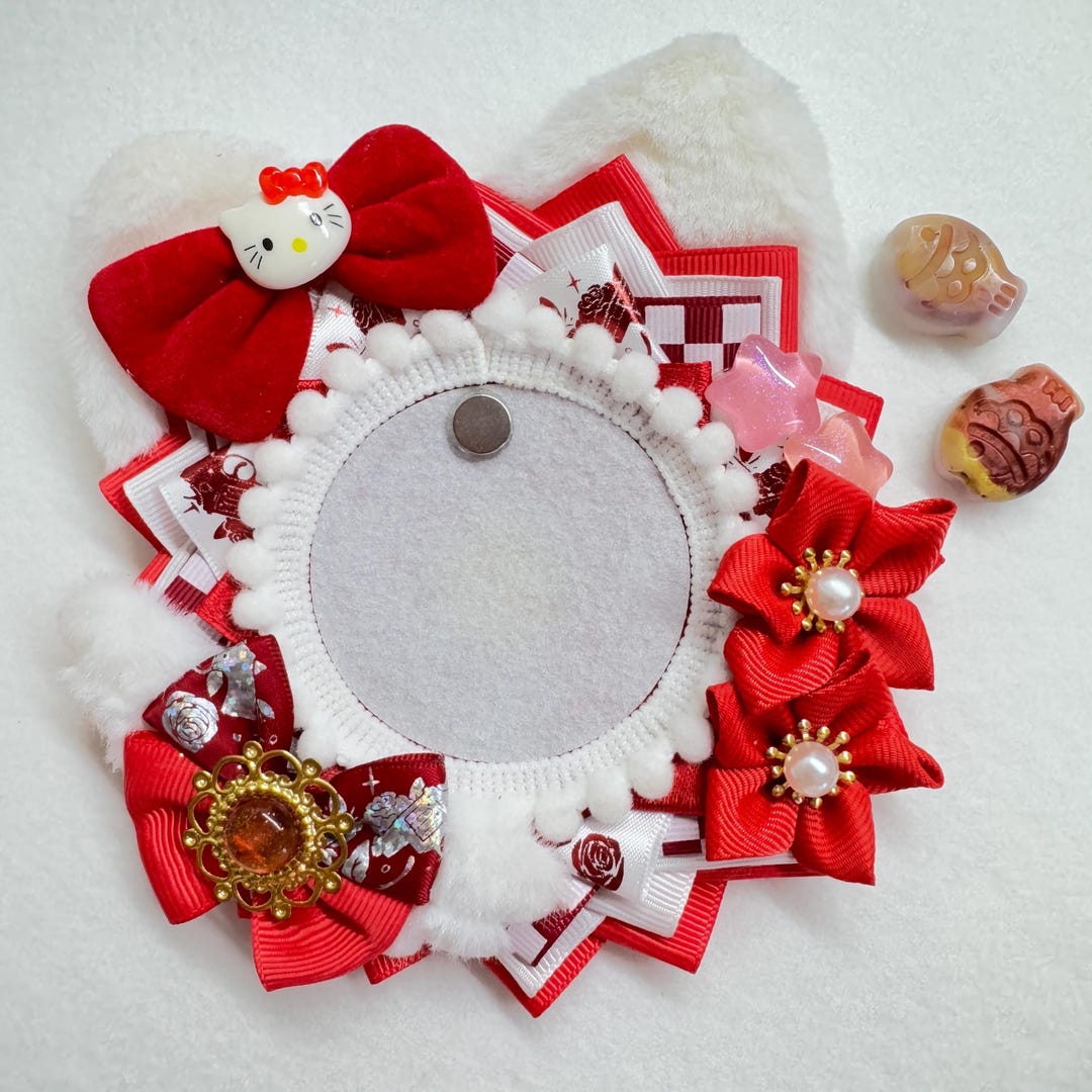 Red and White Luxury Bow Ita Bag Badge Rosettes, Itabag Backpack Pin ...