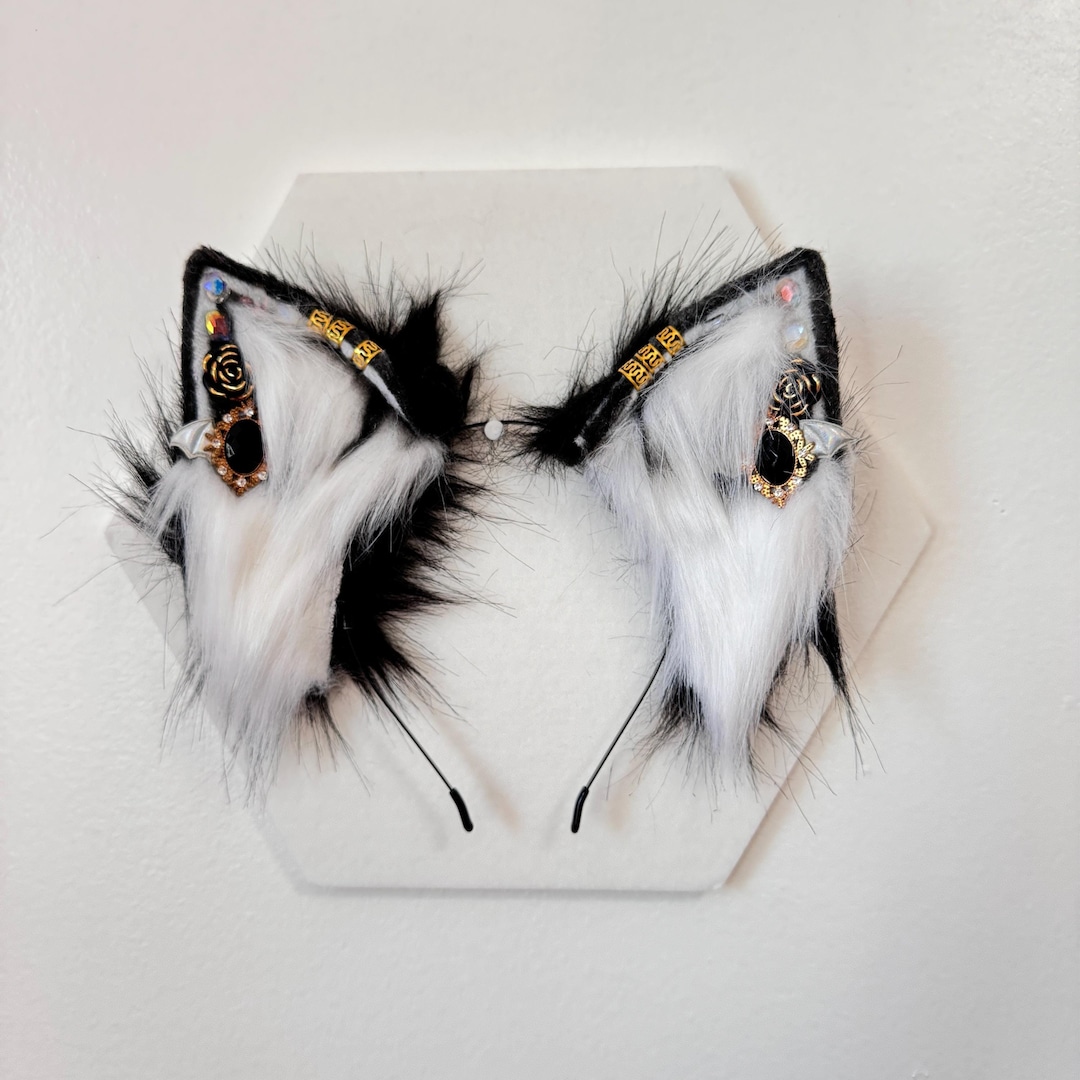 Handmade Black and White Theme Cosplay Wolf Ears Headband ,shiny Gem ...