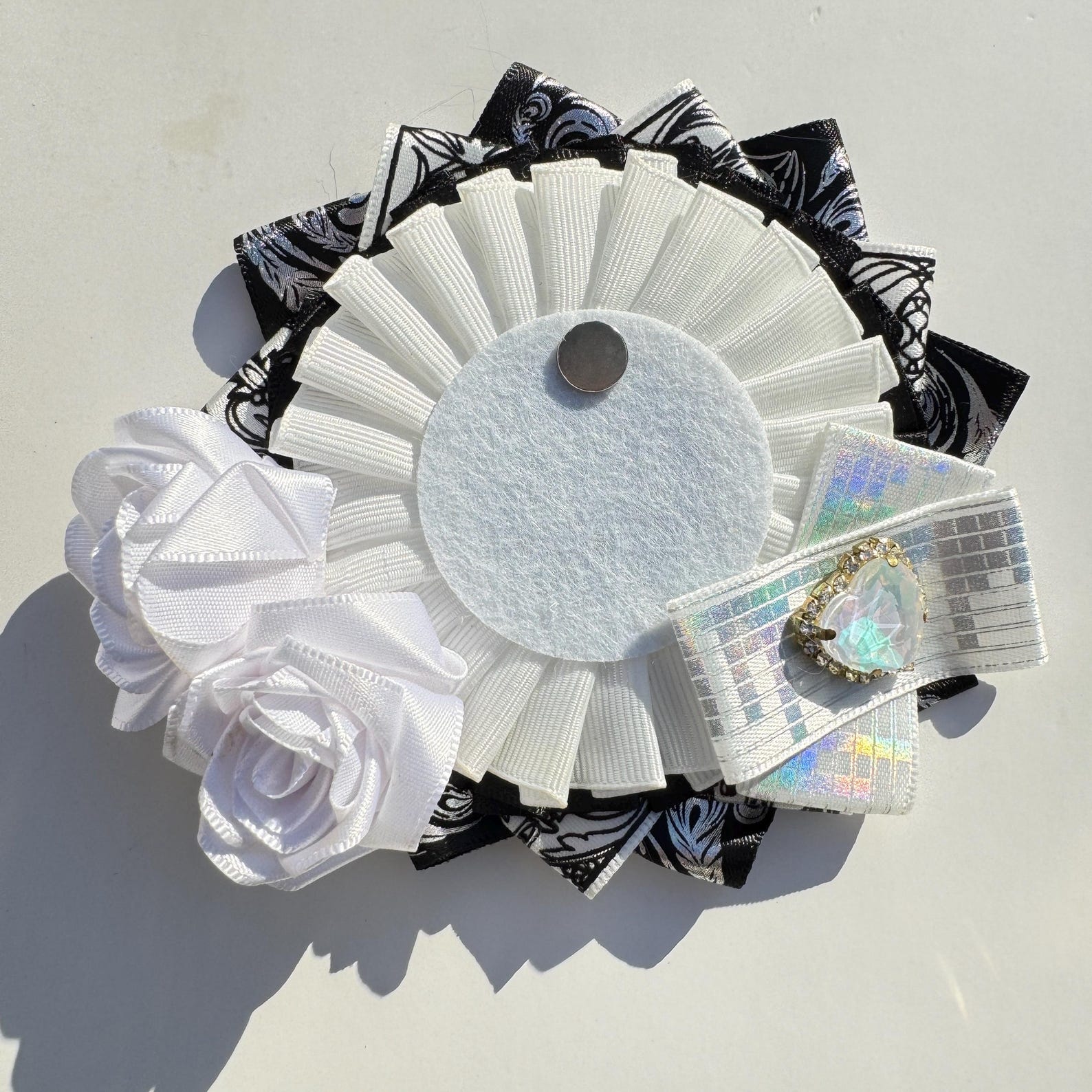 Black and White Rose Ita Bag Badge Rosettes, Itabag Backpack Pin ...