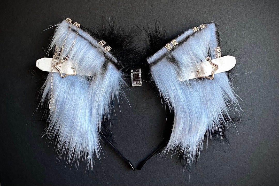 Handmade Soft Blue Theme Cosplay Wolf Ears Headband , Gothic Punk Dog ...