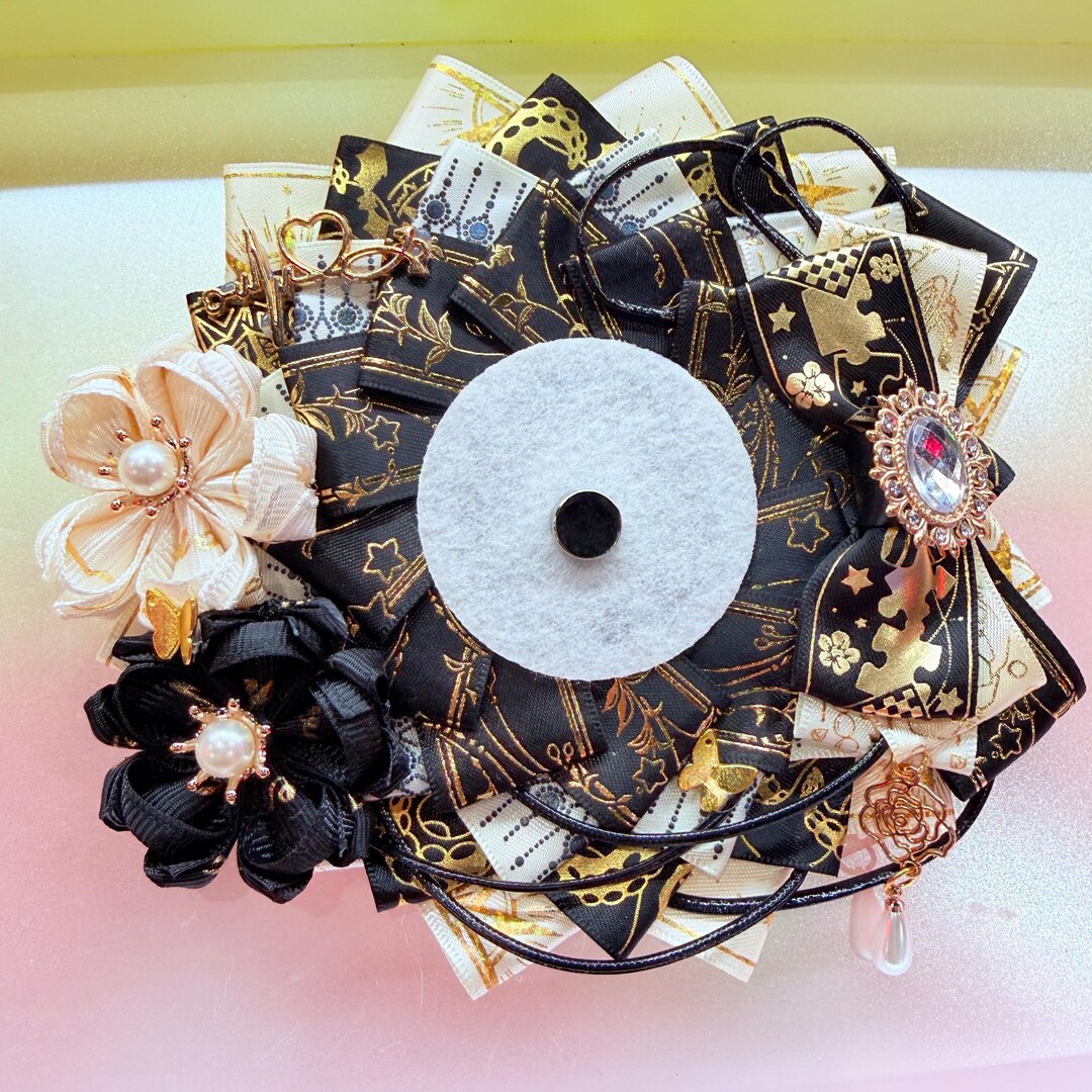 Black and White Gold Rose Ita Bag Badge Rosettes, Itabag Backpack Pin ...