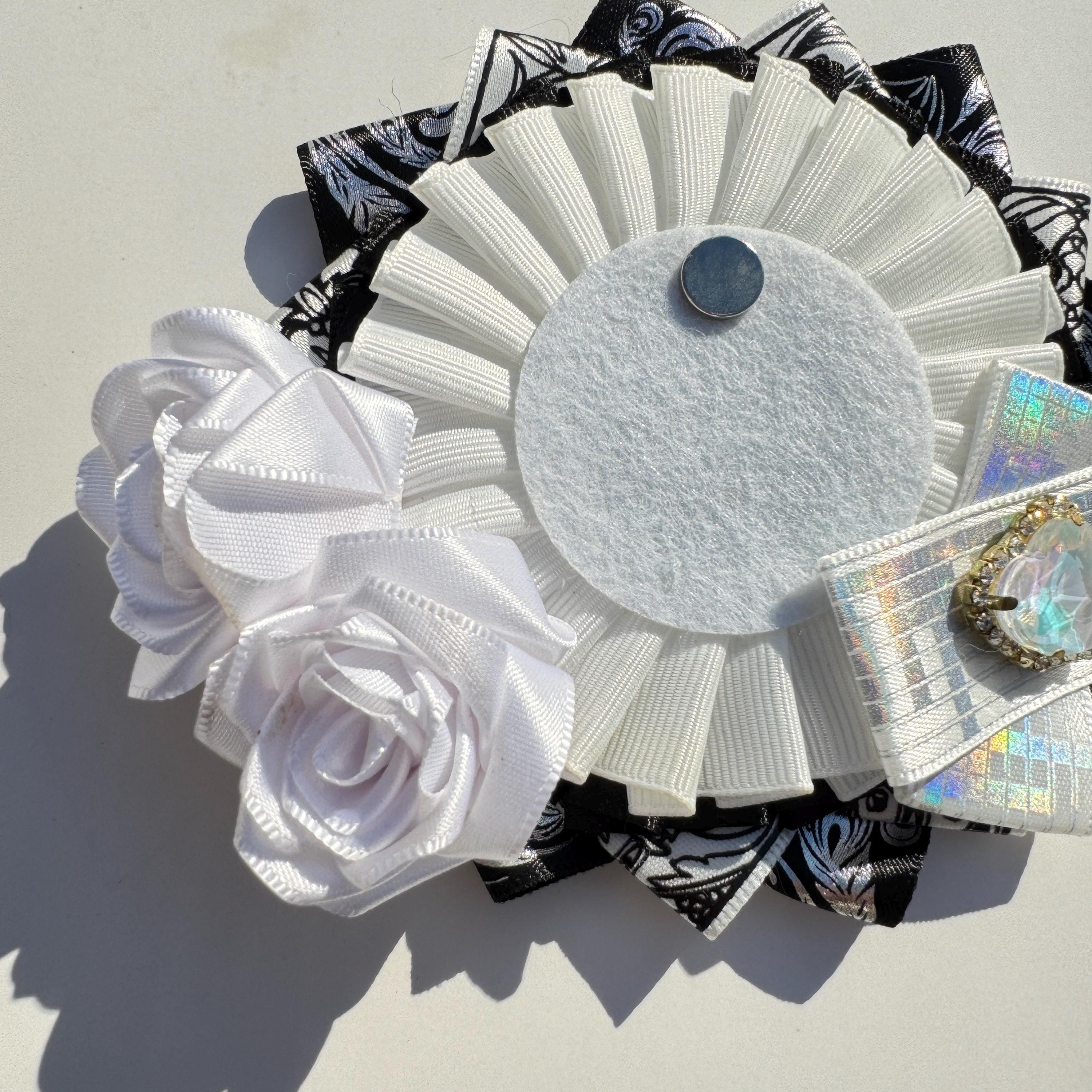 Black and White Rose Ita Bag Badge Rosettes, Itabag Backpack Pin ...