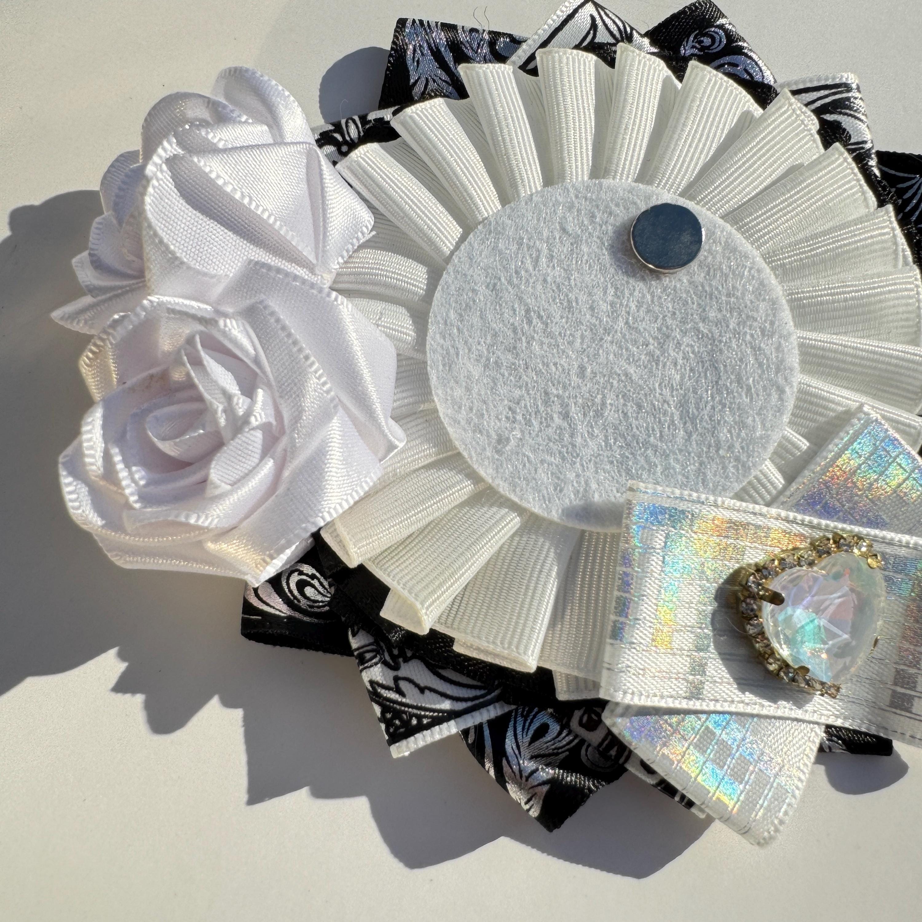 Black and White Rose Ita Bag Badge Rosettes, Itabag Backpack Pin ...