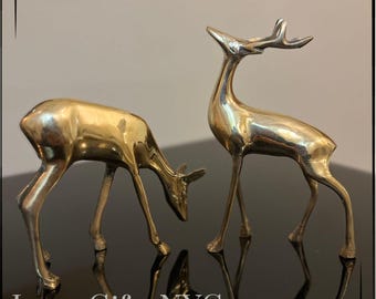 Vintage Brass Deer Figurines, Large Brass Deer, Mid Century Decor ...