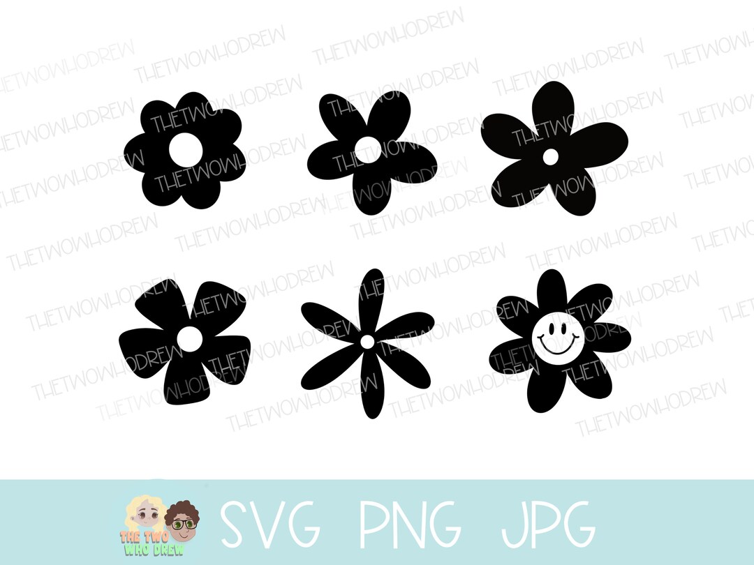 Flower SVG Bundle, Smiley Face Daisy SVG, Simple Flower Shapes SVG for ...