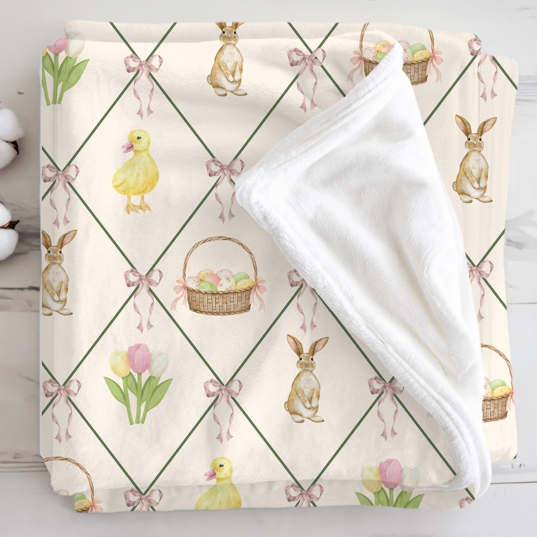 Spring Baby Blanket, Easter Nursery Decor, Pastel Bunny & Duck Blanket ...
