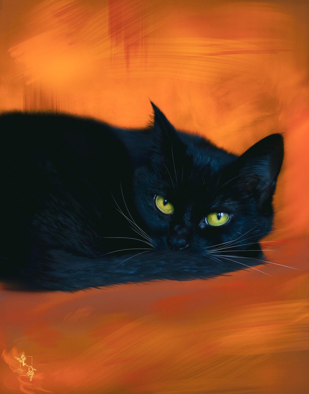 Black Cat Painting Digital Download to Print Green Eyes or Yellow Eyes ...