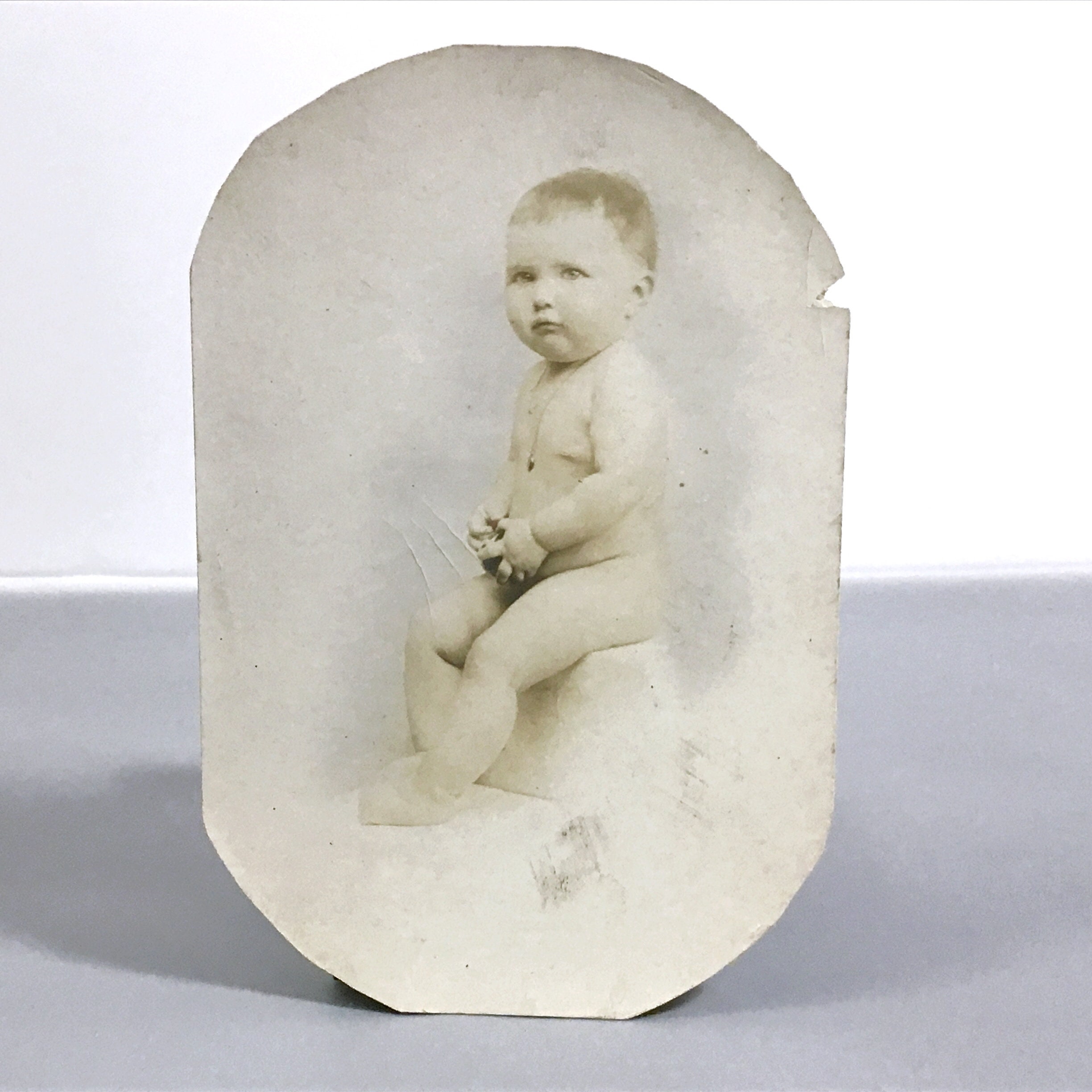 Vintage Sepia Photo of Cute Baby in Birthday Suit - Retro New Year's ...