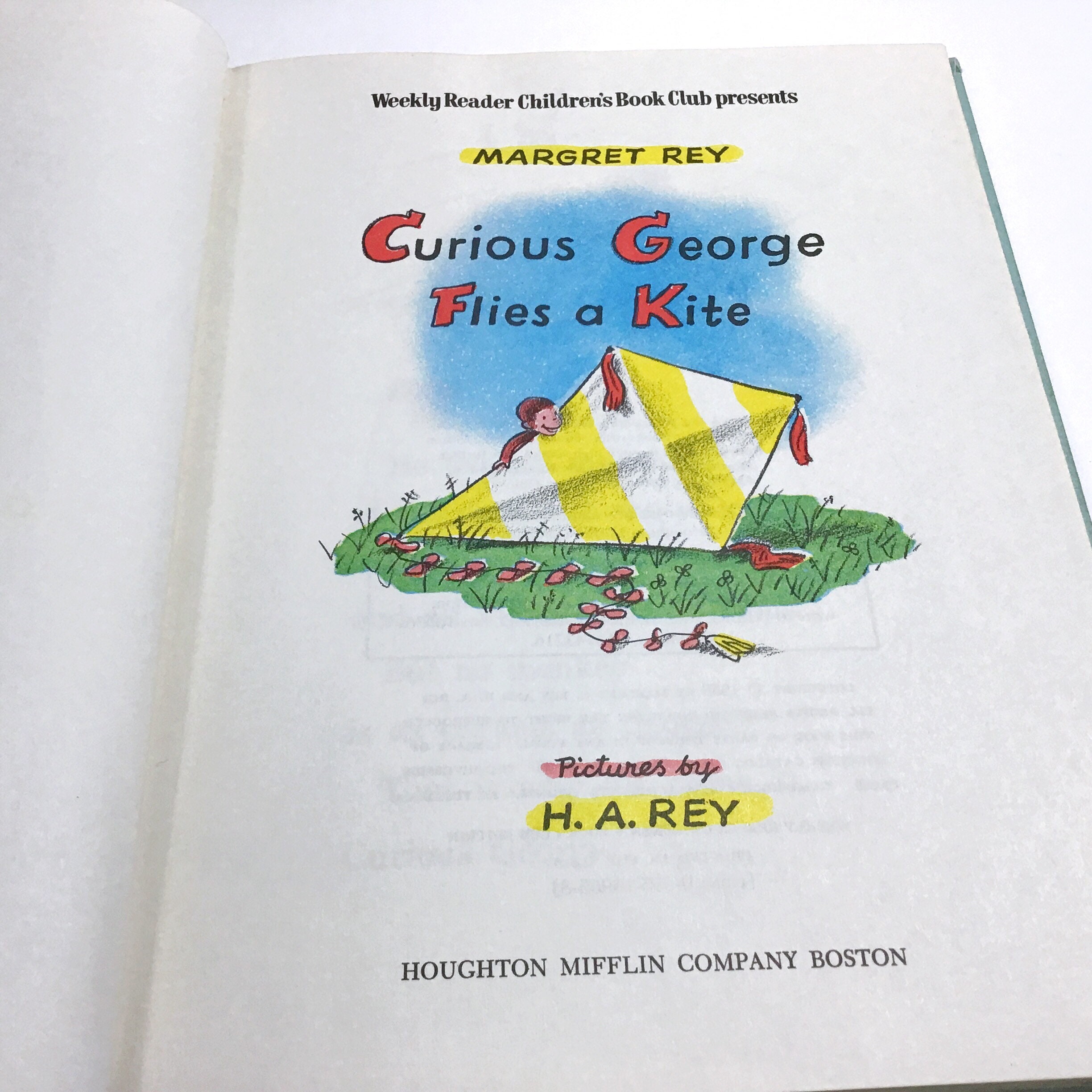 Curious George Flies a Kite Margret Rey Vintage Hardcover Weekly Reader ...