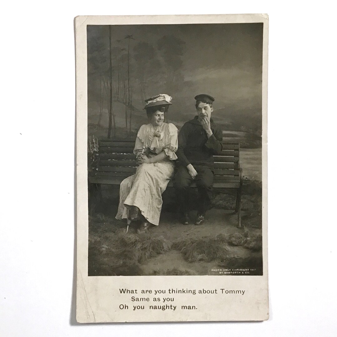 Flirtatious Antique Real Photo Postcard Edwardian Courting Couple ...