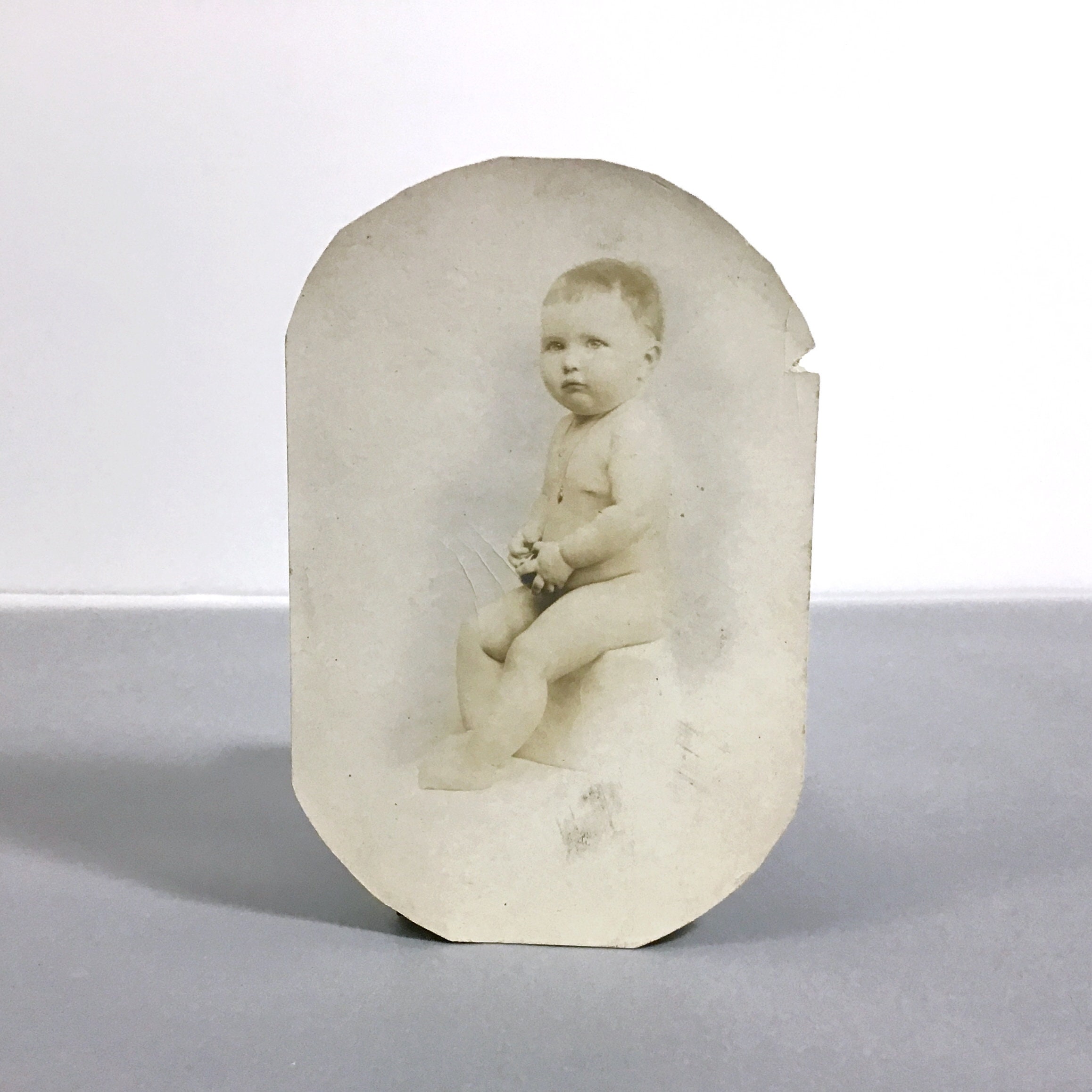 Vintage Sepia Photo of Cute Baby in Birthday Suit - Retro New Year's ...