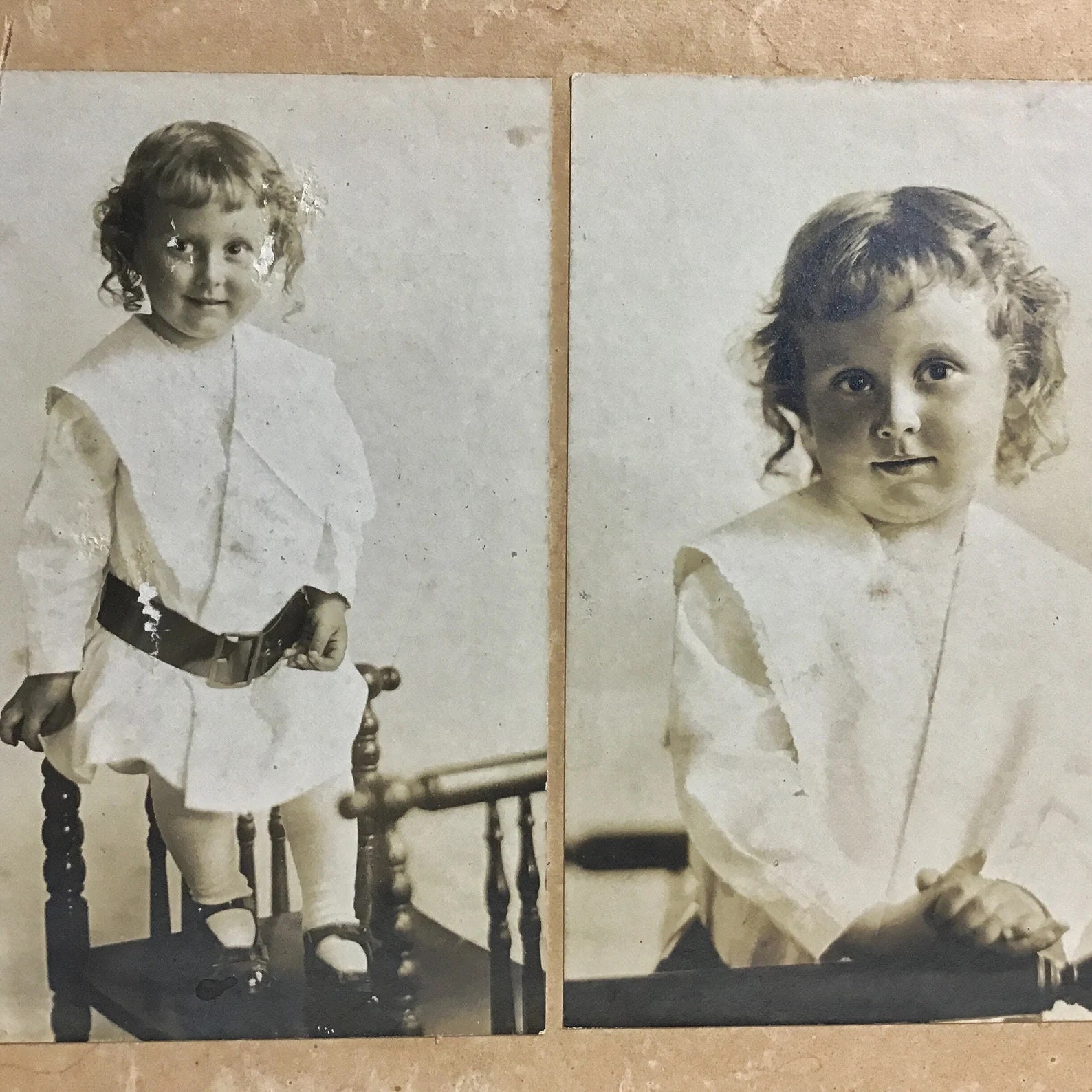 4 Antique Sepia Photos of Cute Young Victorian Edwardian Girl W/ Chair ...