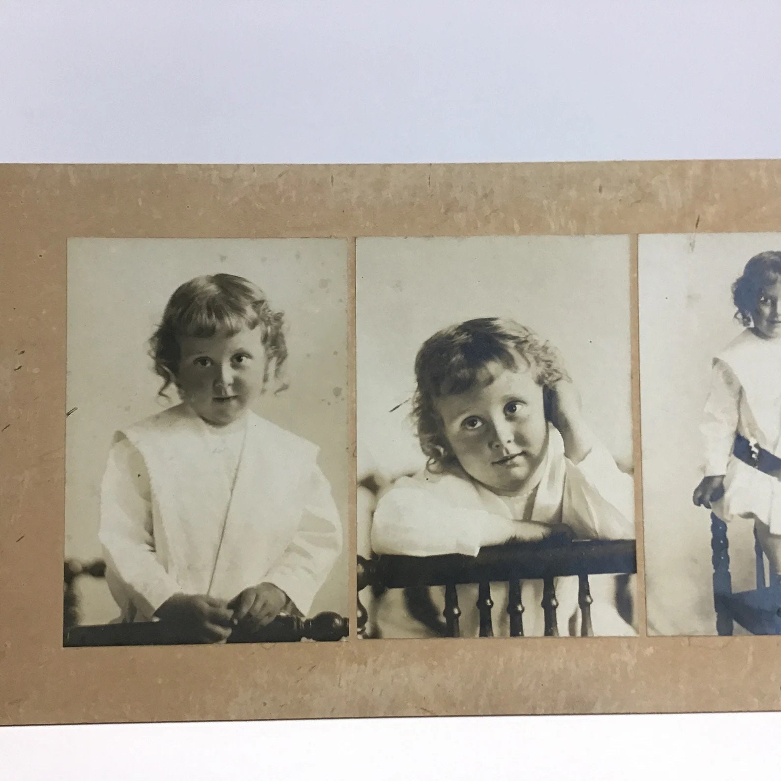 4 Antique Sepia Photos of Cute Young Victorian Edwardian Girl W/ Chair ...
