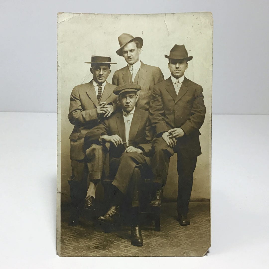 Original 1900s RPPC - 4 Men With Cigars - Real Photo Sepia Postcard ...