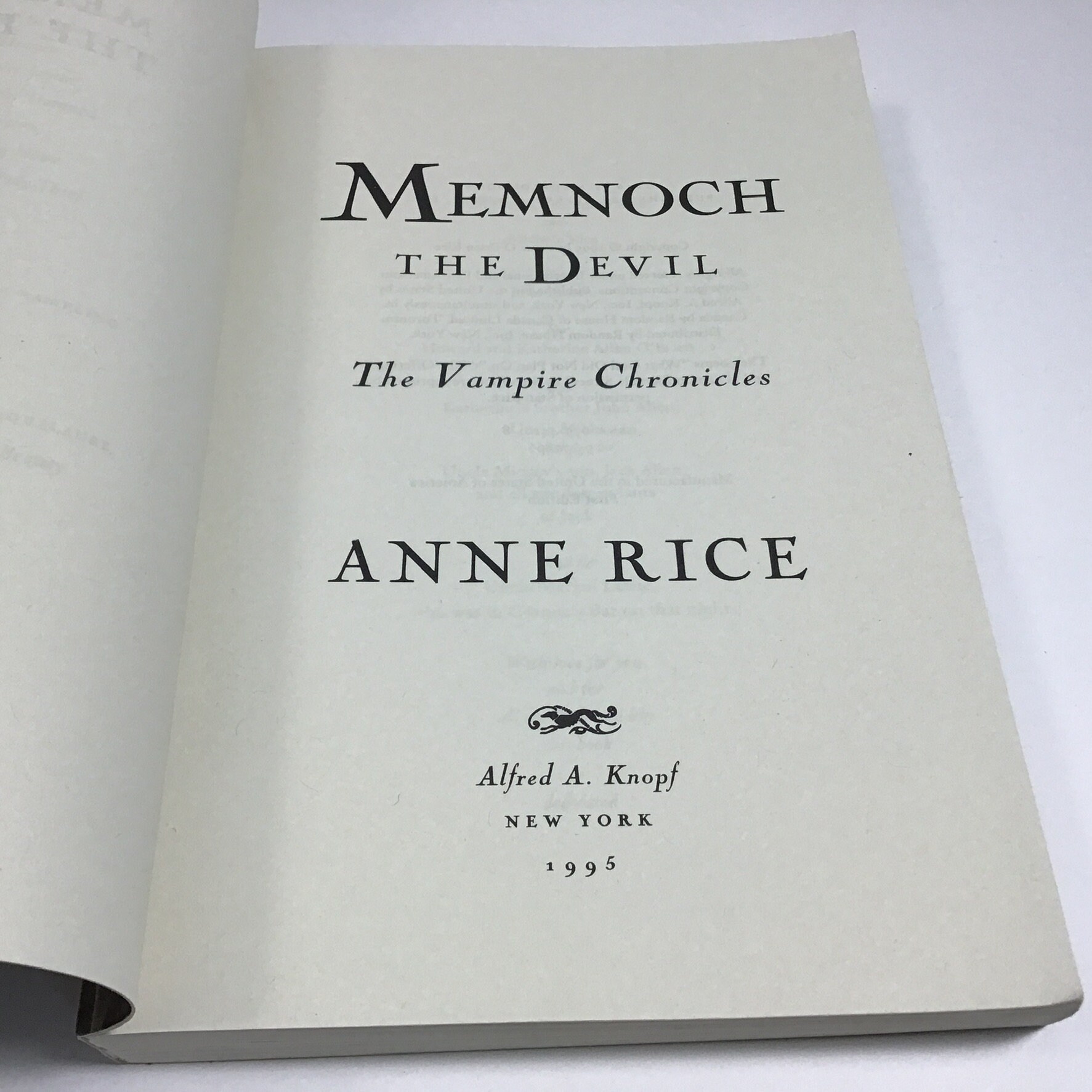 Memnoch the Devil: the Vampire Chronicles 5 Anne Rice Vintage 1995 ...