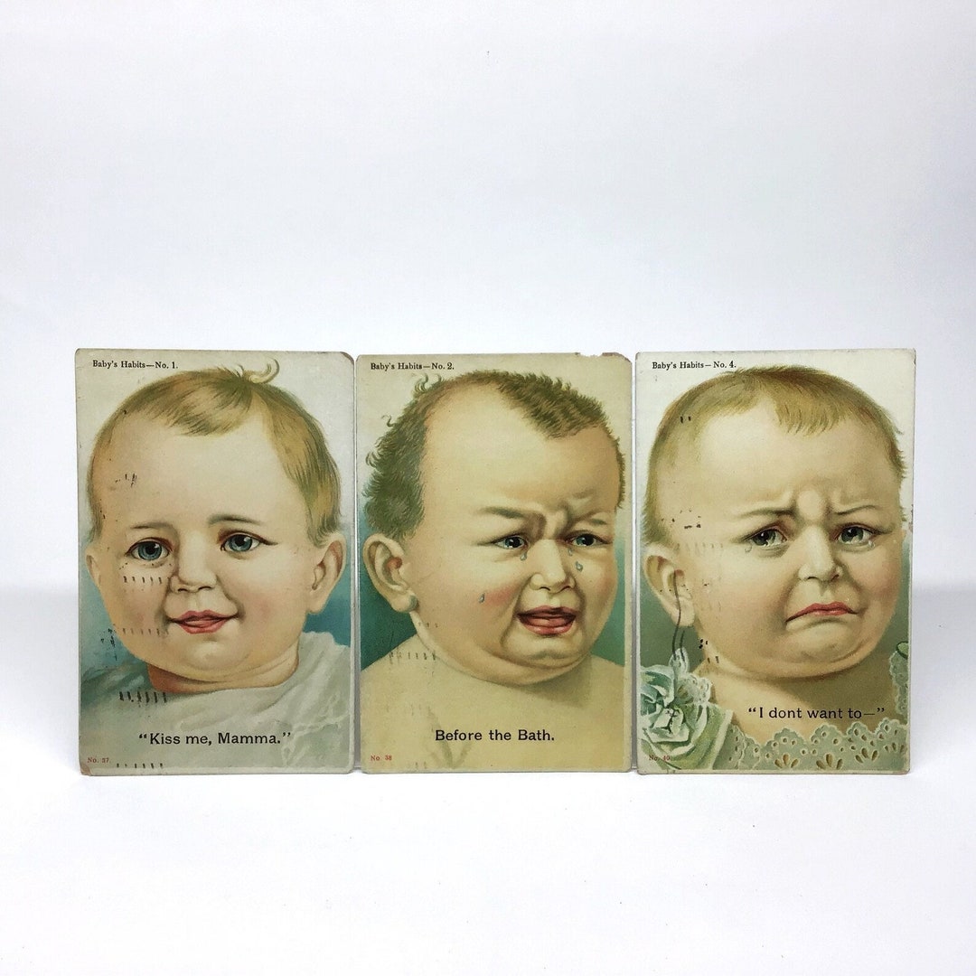 Baby's Habits 1900s Postcard Set Made in Germany - 3 Antique Novelty ...