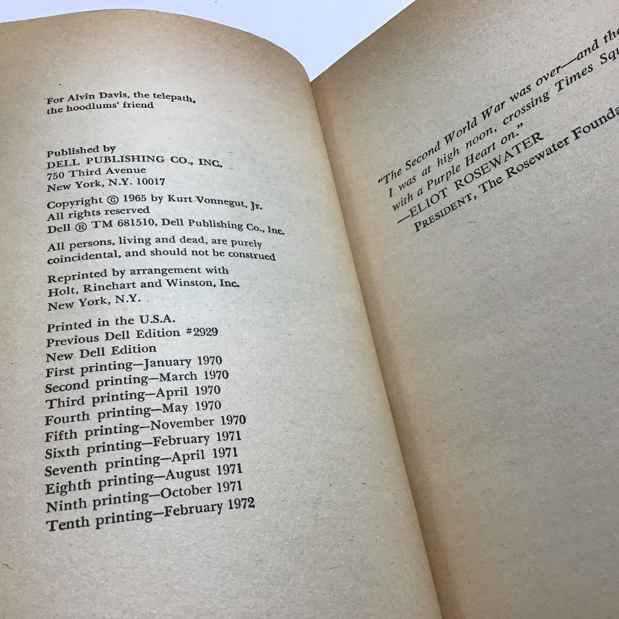 Kurt Vonnegut God Bless You, Mr. Rosewater Vintage 1972 Paperback Book ...