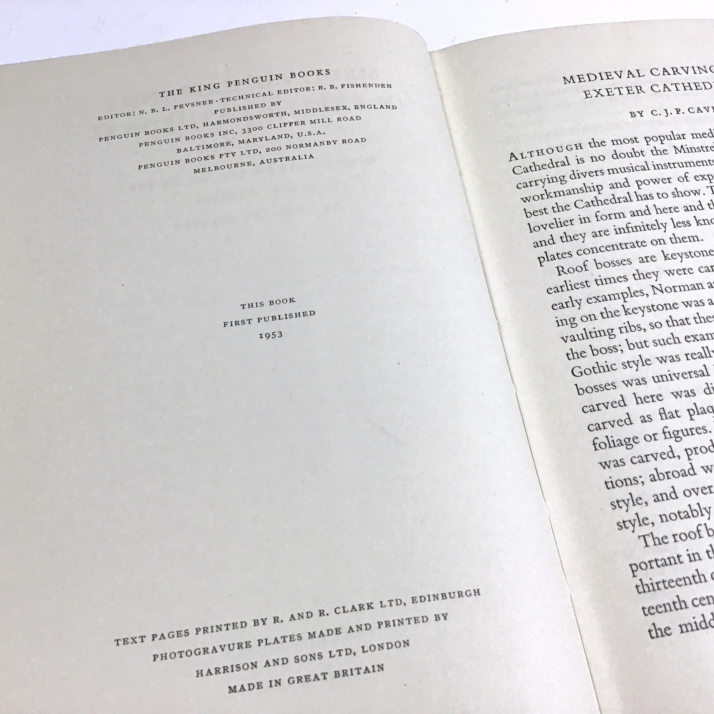 Medieval Carvings in Exeter Cathedral Vintage HCDJ Book 1953 Penguin ...