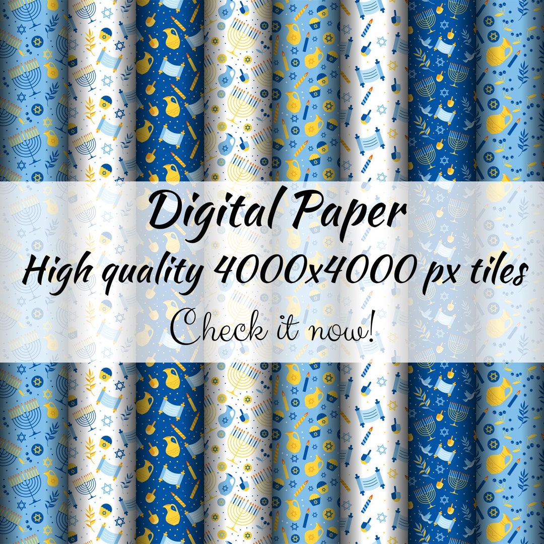 Hanukkah-digital Papers-commercial Use-jewish Holiday-blue-star of ...