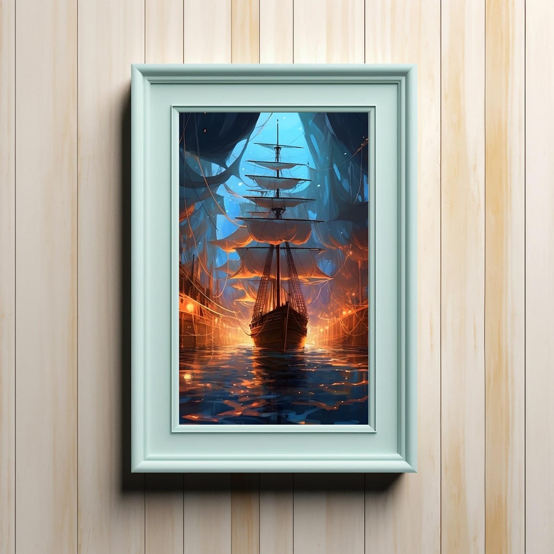 Nautical Sailboat Nightcore Art, Realistic Sci-fi Style, Negative ...