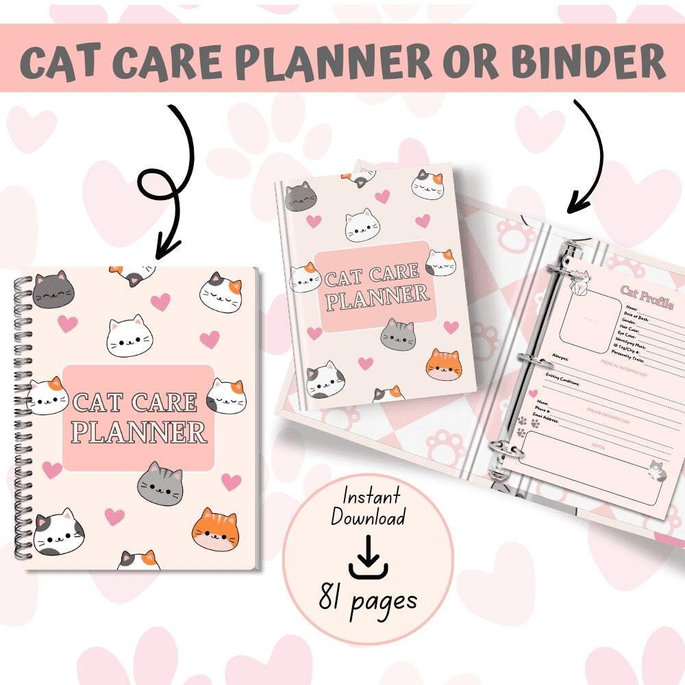 Premium Cat Care Planner | Cat Care Tracker | Cat Planner Medication ...