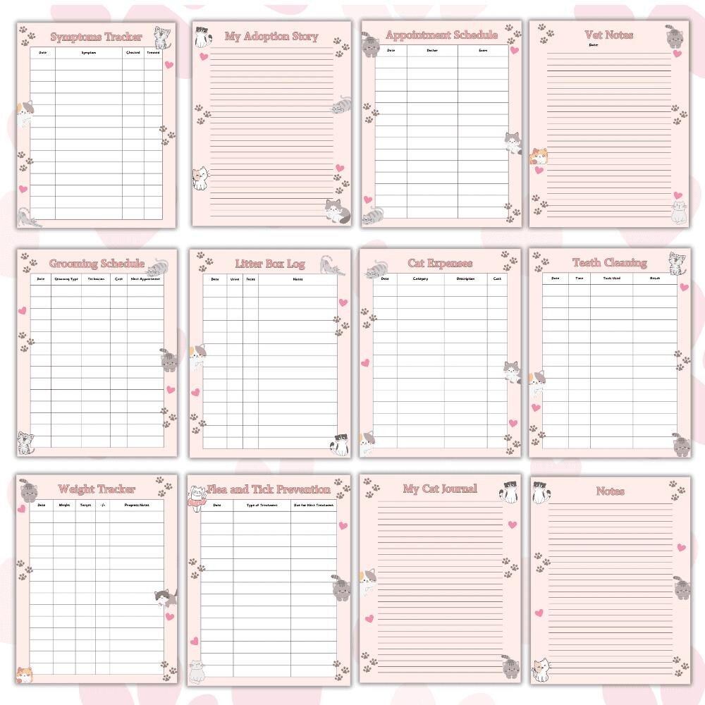 Premium Cat Care Planner | Cat Care Tracker | Cat Planner Medication ...