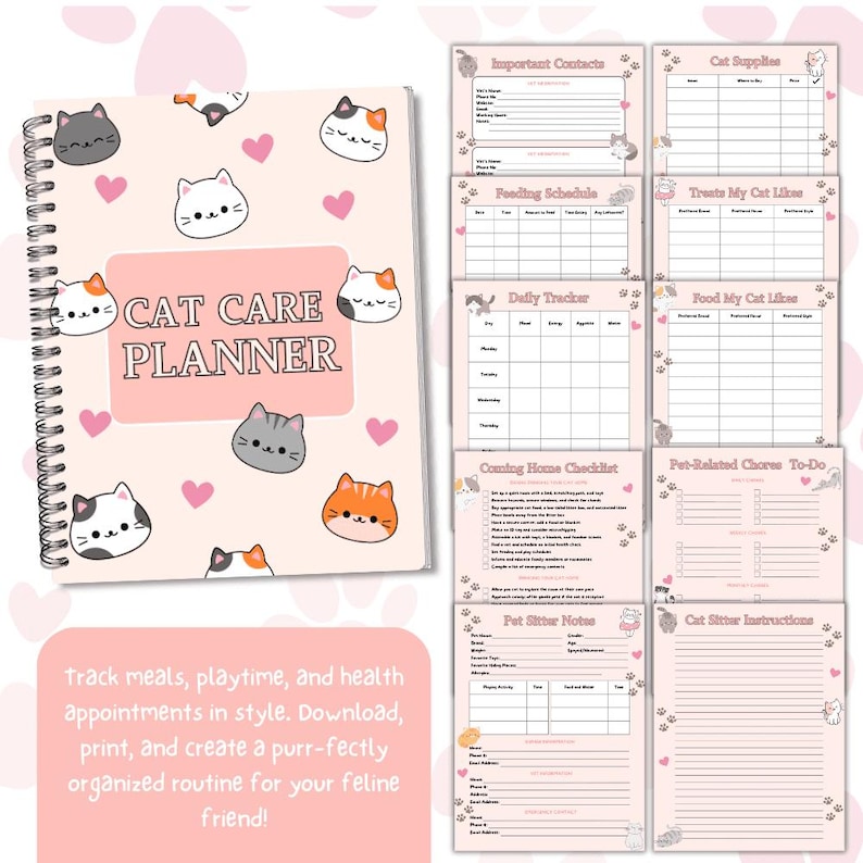 Premium Cat Care Planner | Cat Care Tracker | Cat Planner Medication ...
