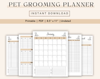 Pet Grooming Planner Undated Monthly, Weekly & Daily Planner Dog ...
