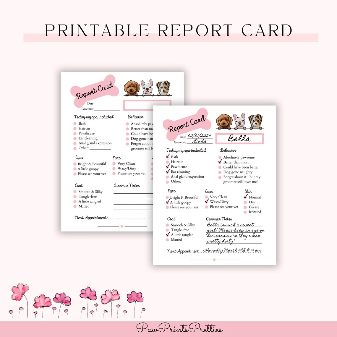 Dog Grooming Report Card Printable - Digital & Instant Download ...