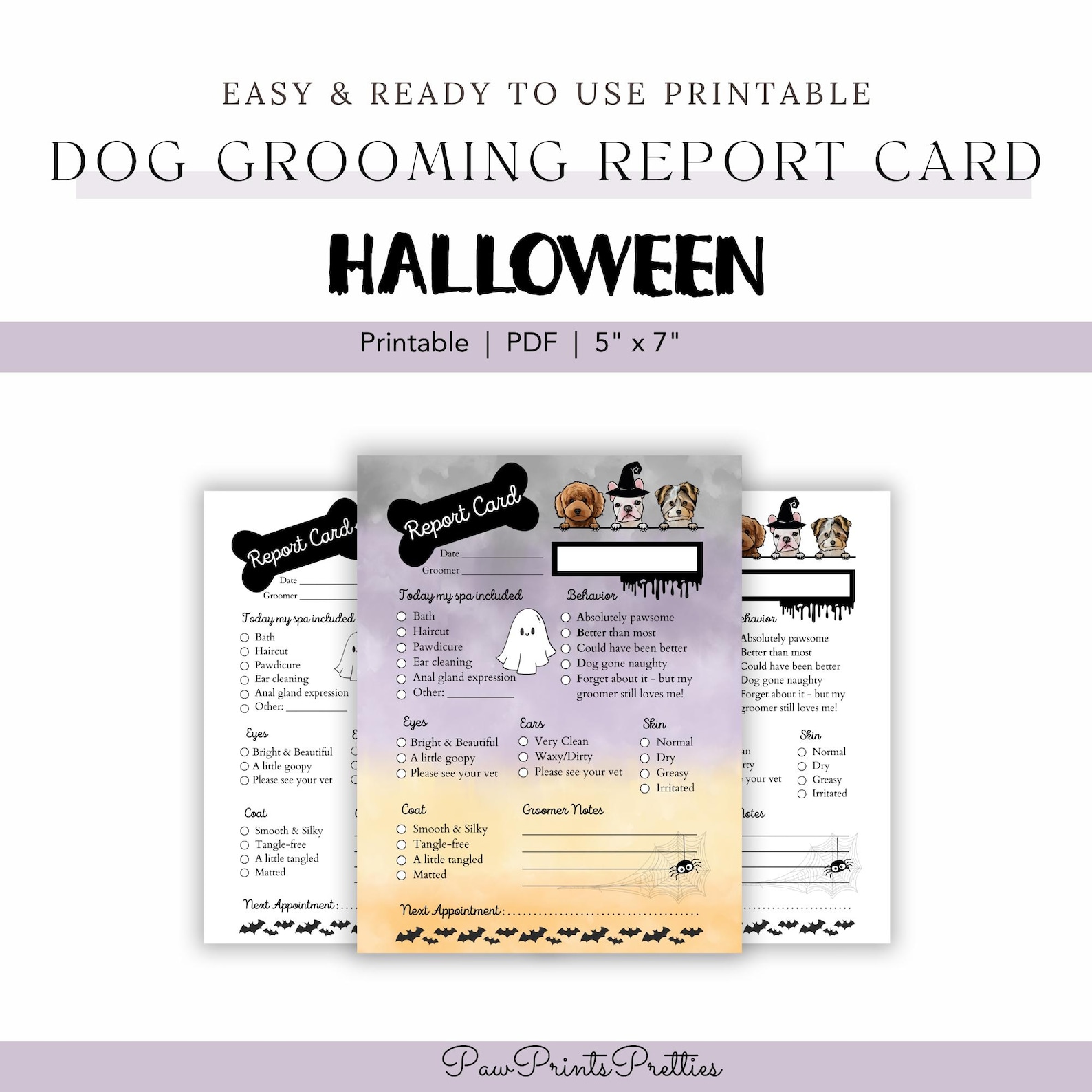 Dog Grooming Report Card Printable Halloween - Digital & Instant ...