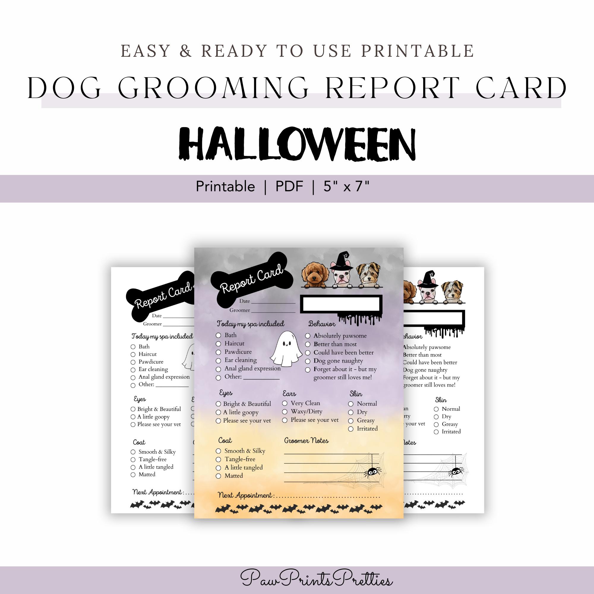 Dog Grooming Report Card Printable Halloween - Digital & Instant ...