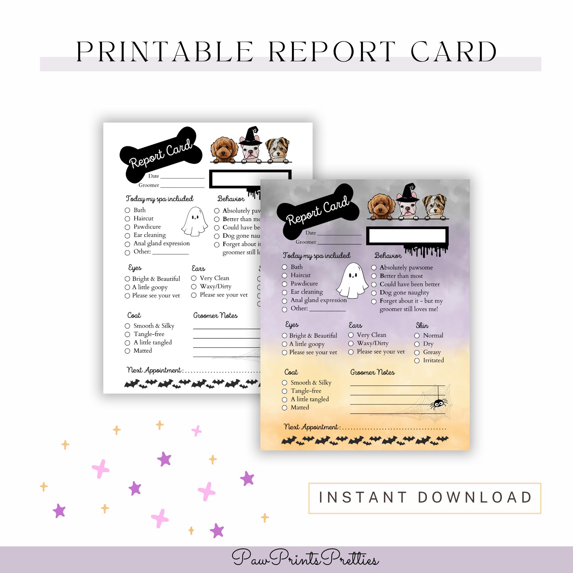 Dog Grooming Report Card Printable Halloween - Digital & Instant ...