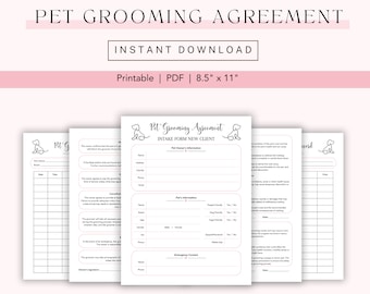 Dog Grooming Client Forms in Pink, Consent and Release, Pet Stylist ...
