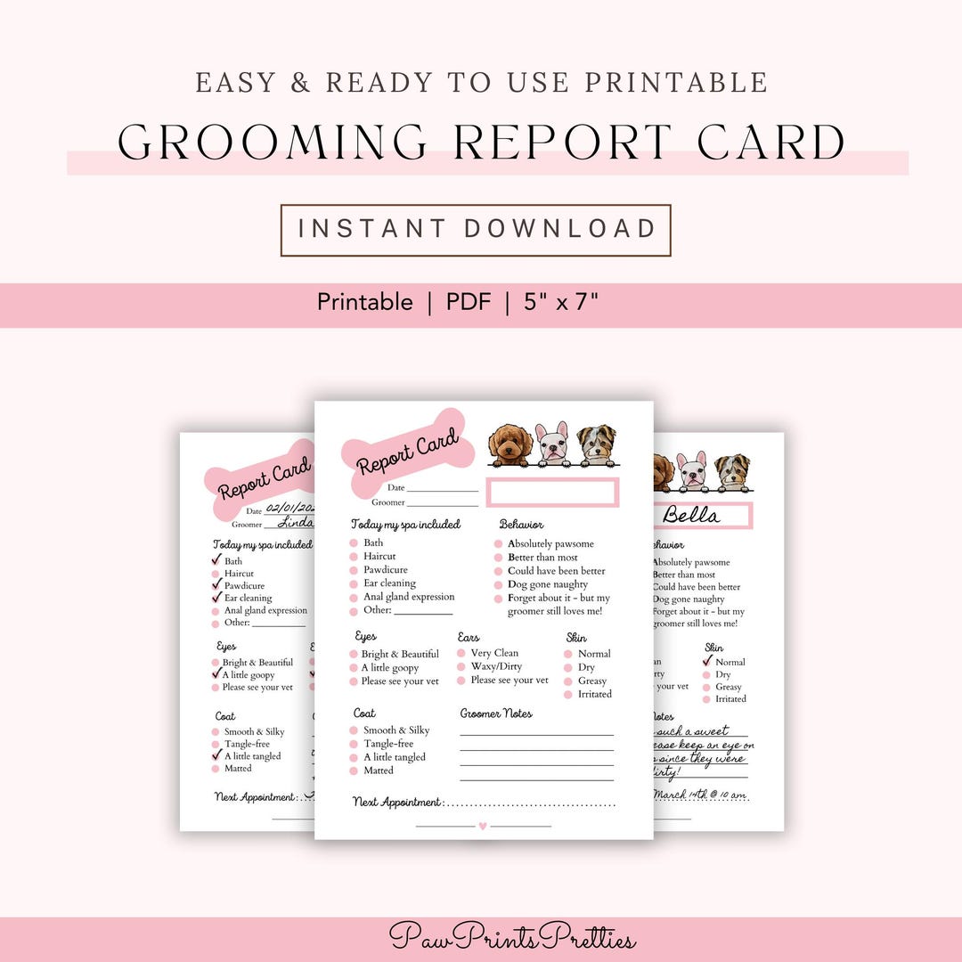 Dog Grooming Report Card Printable - Digital & Instant Download ...