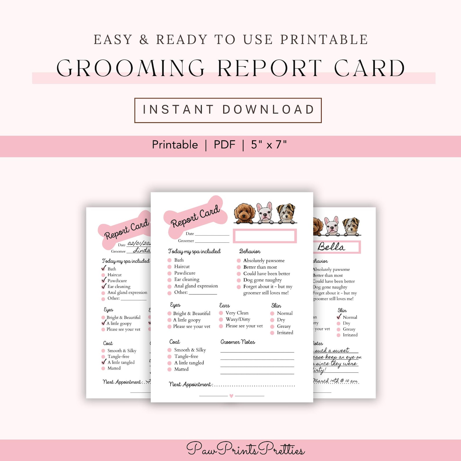 Dog Grooming Report Card Printable - Digital & Instant Download ...
