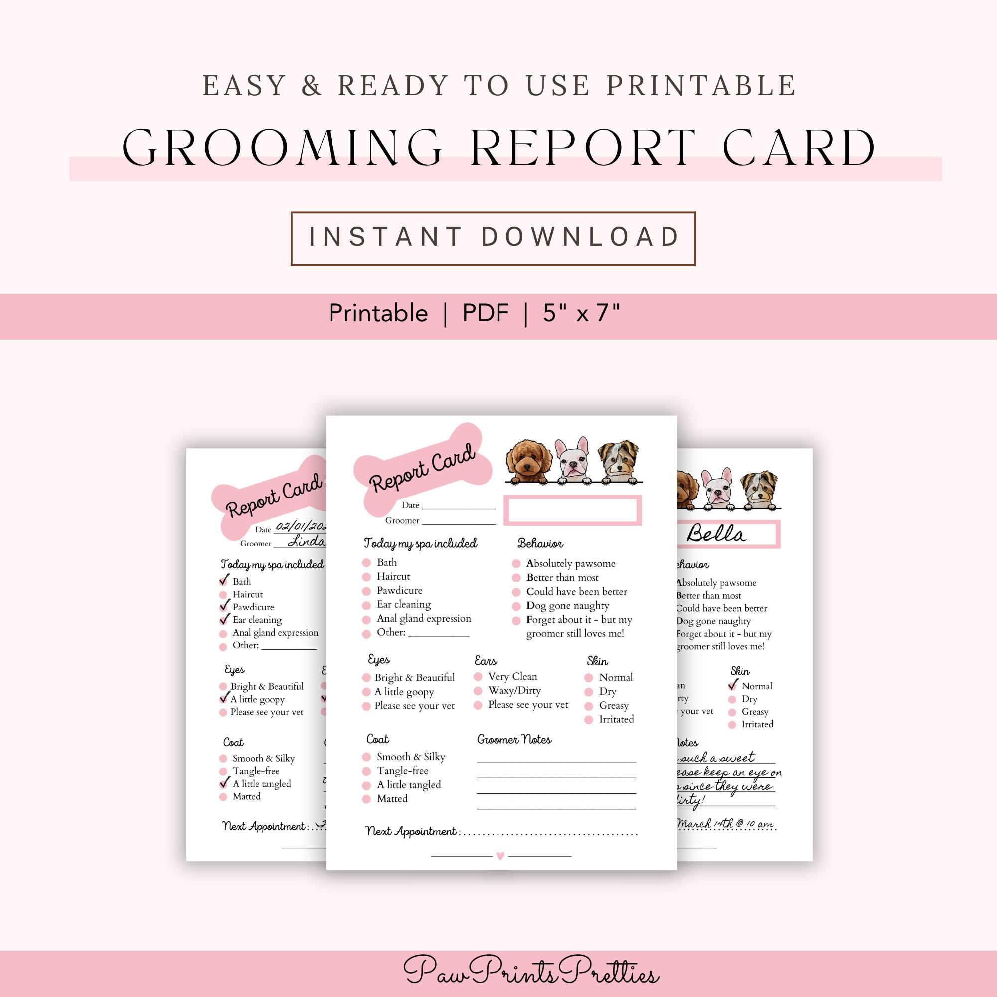 Dog Grooming Report Card Printable - Digital & Instant Download ...