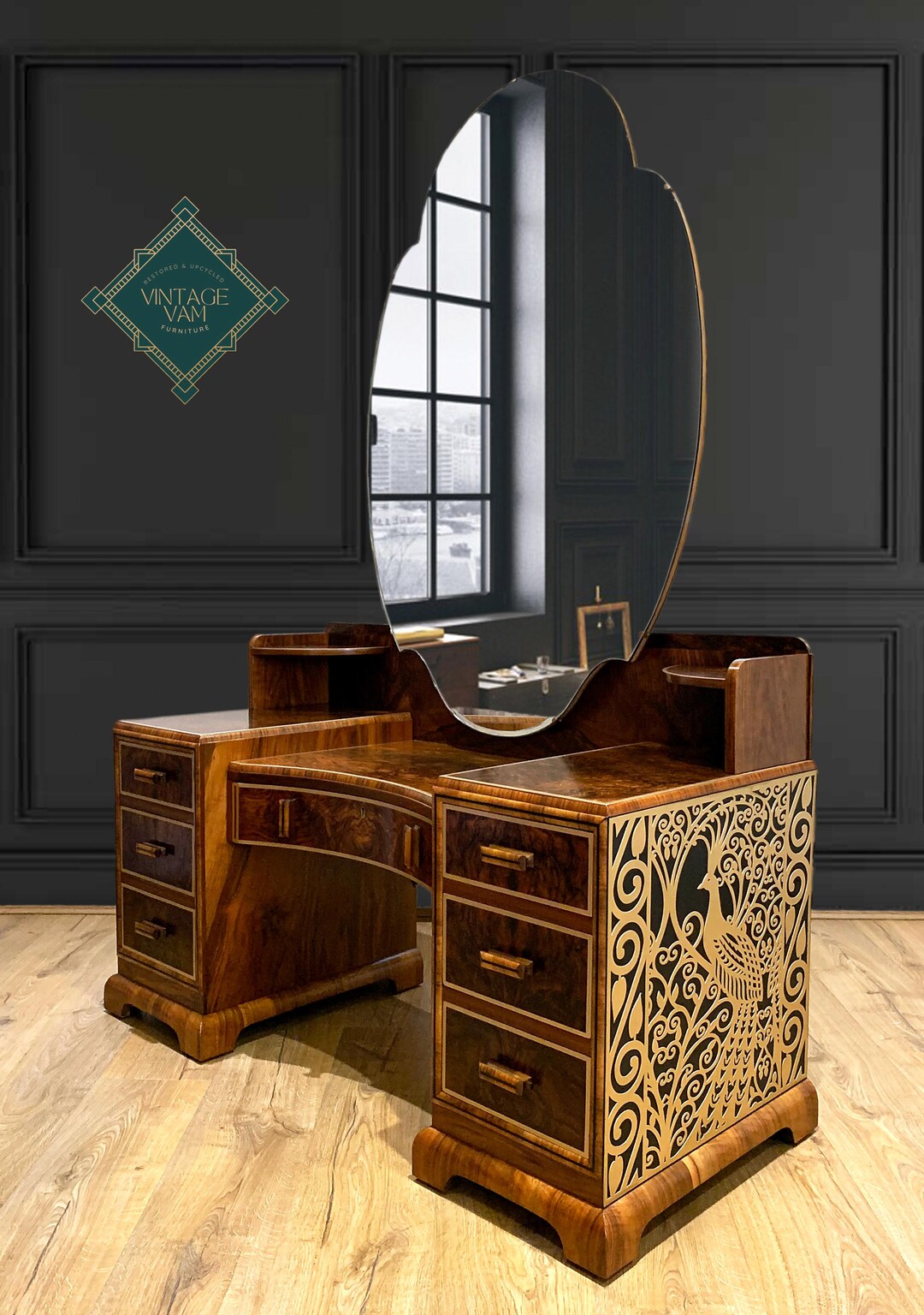 SOLD, commission Available art Deco Dressing Peacock Dressing Table ...