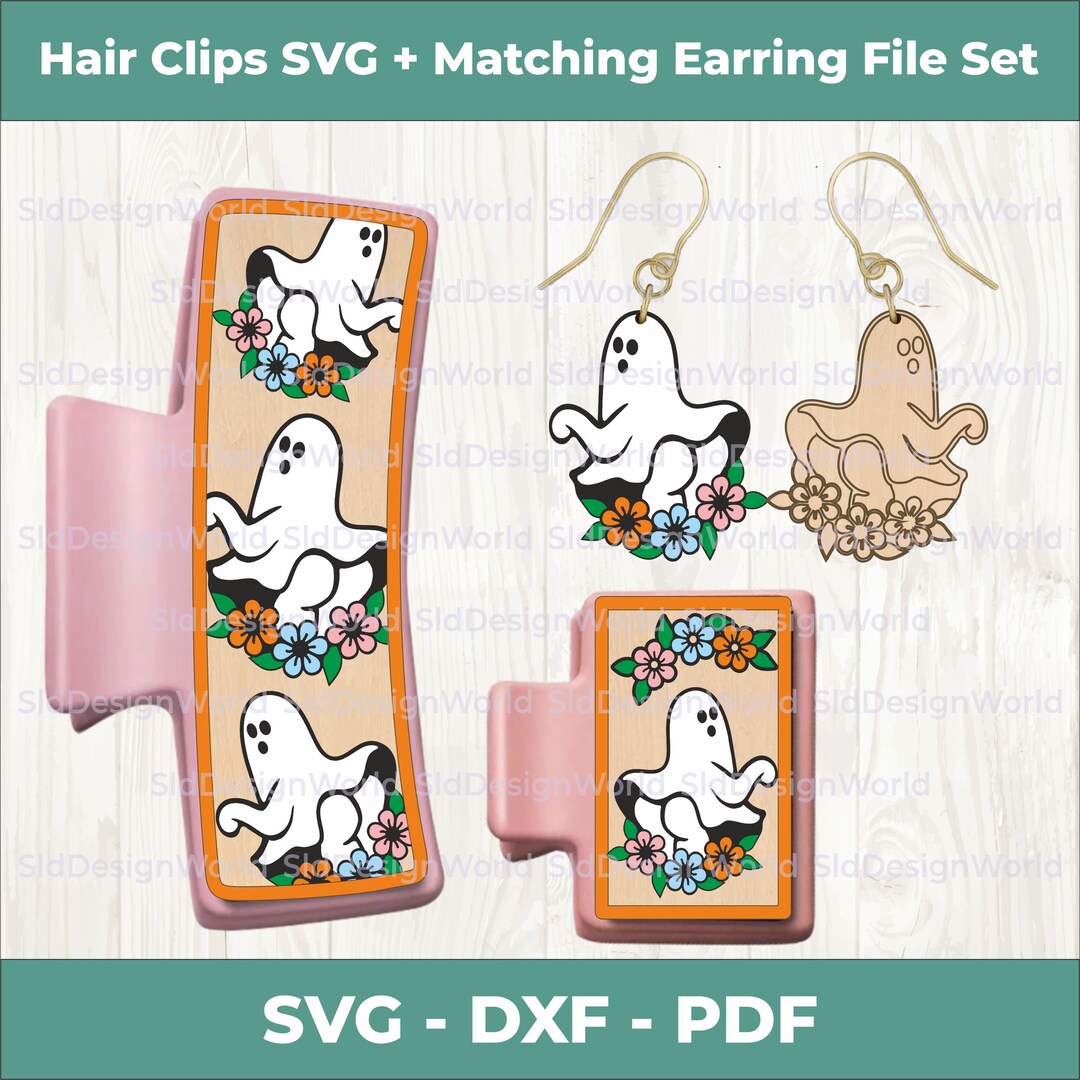 Floral Ghost Hair Clipsmatching Earring SVG File Set Ghost - Etsy