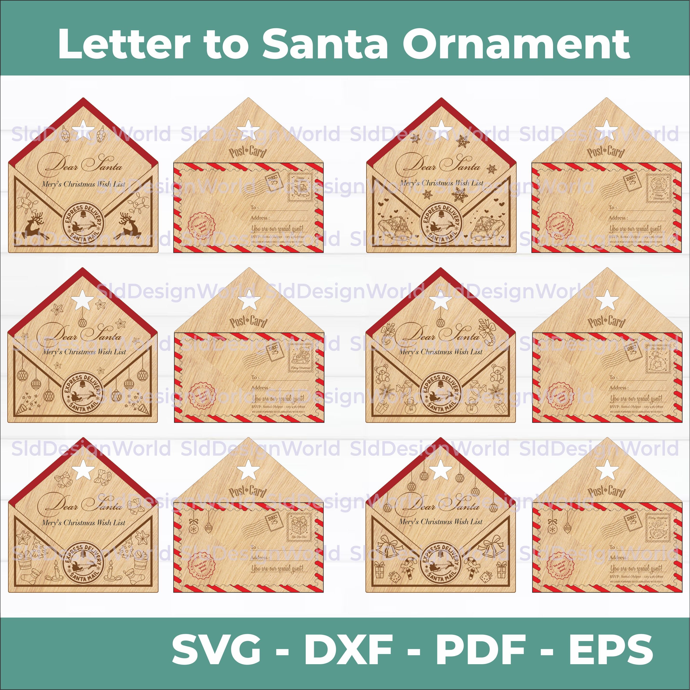 6 Santa Letter Ornament Svg, Santa Envelope Svg, Christmas Svg Bundle ...