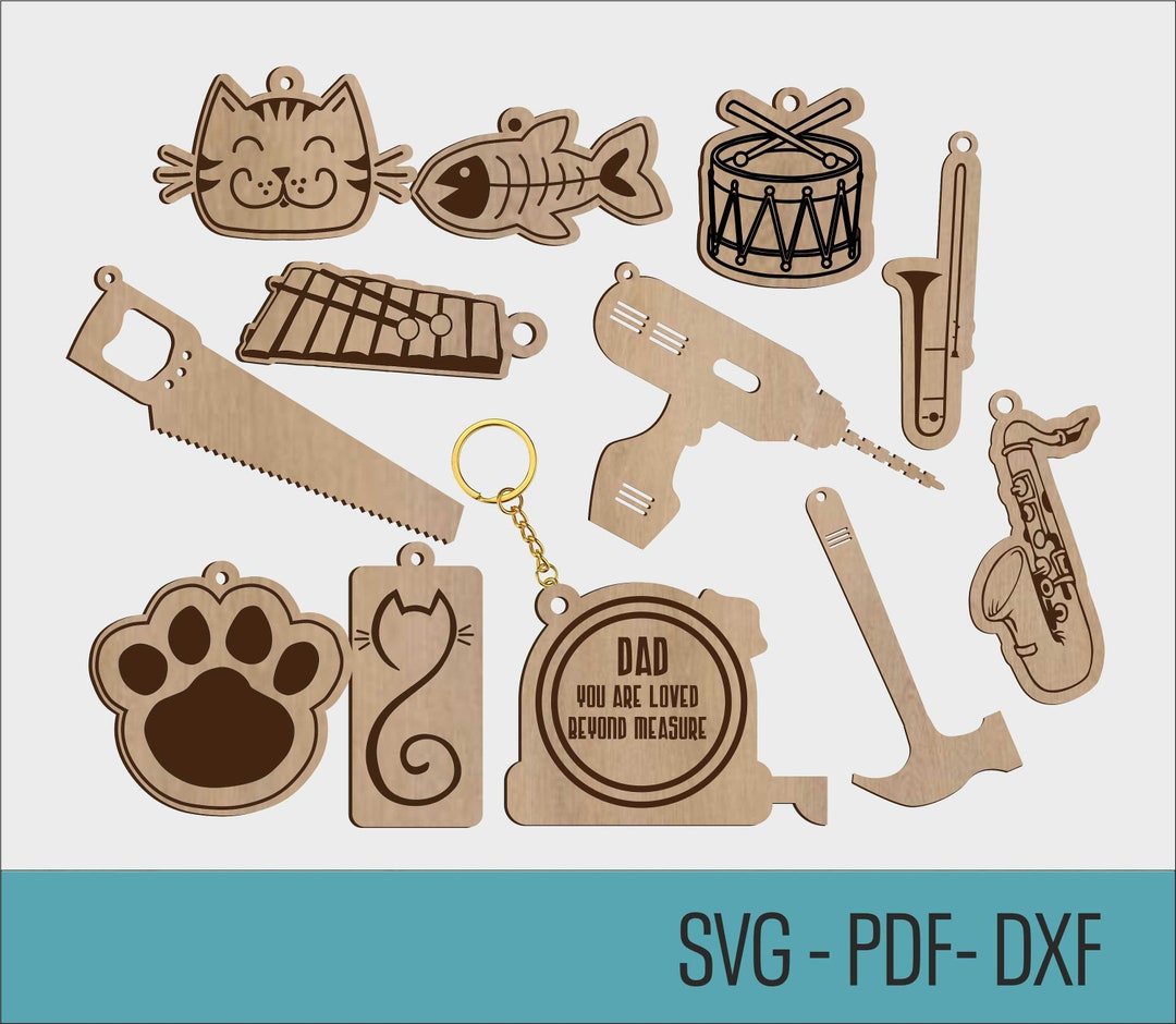 Fathers Day Gifts Svg Set of 11 Tool Shaped Father's Day Keyrings Key ...