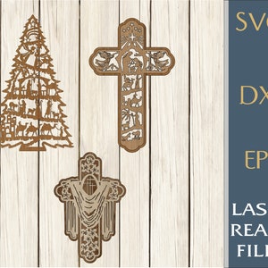 Nativity Tree Digital Pattern. Nativity Cross Digital Pattern, Noel Cut ...