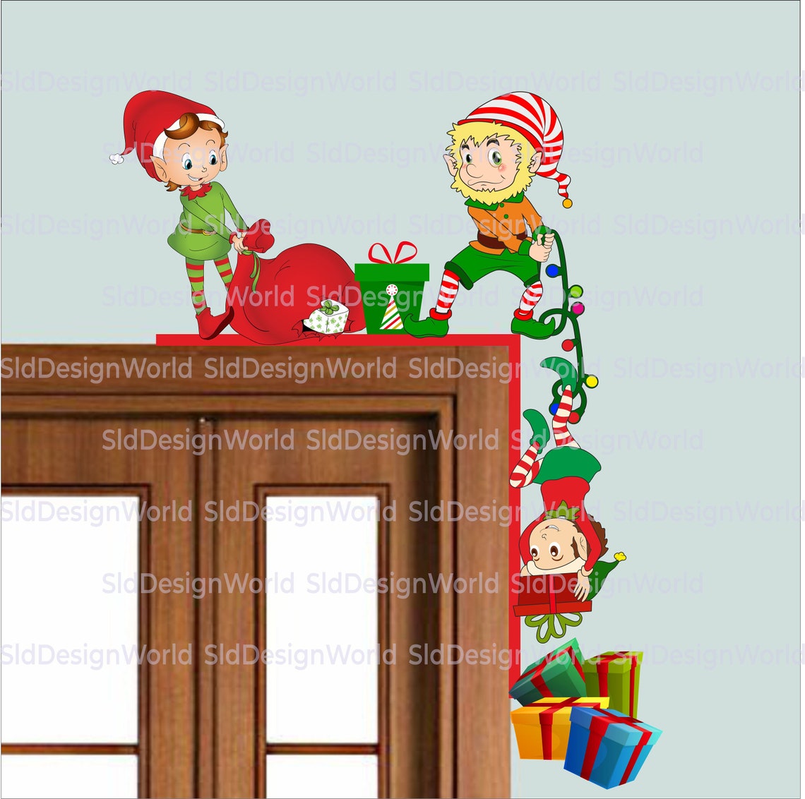 Christmas Elves Door Corner Svg Cut File, Christmas Door Trim Corner ...