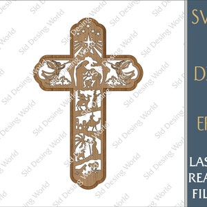 Nativity Tree Digital Pattern. Nativity Cross Digital Pattern, Noel Cut ...