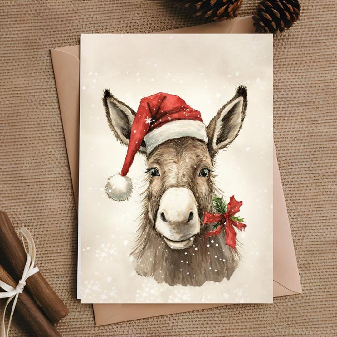 Donkey Christmas Reindeer Cards Digital Print Set - Etsy