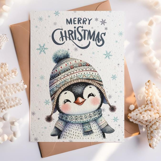 Christmas Penguin Cards Digital Print Set - Etsy