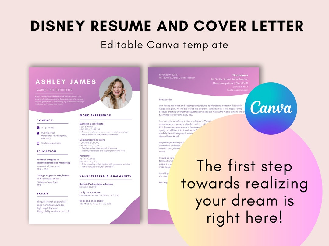 Cast Member Resume and Cover Letter Editable Canva Template With Photo ...