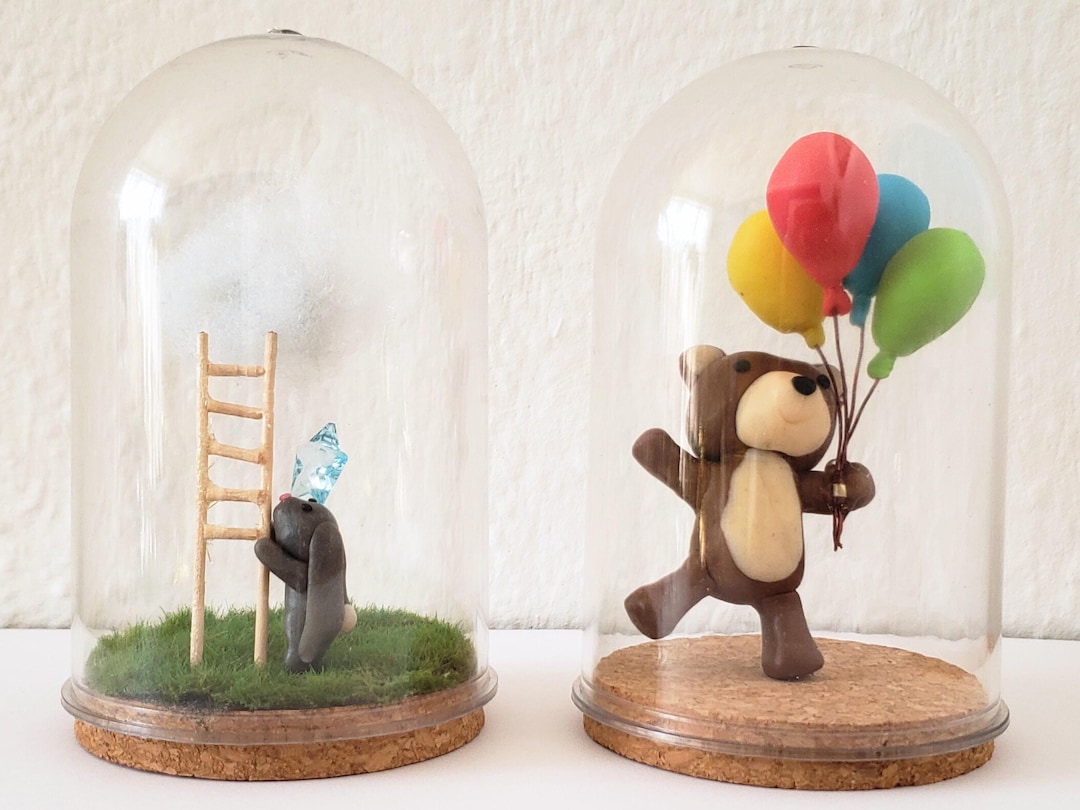 Mini Terrarium With Clay Animals, Choose Brown Bear With Balloons or ...